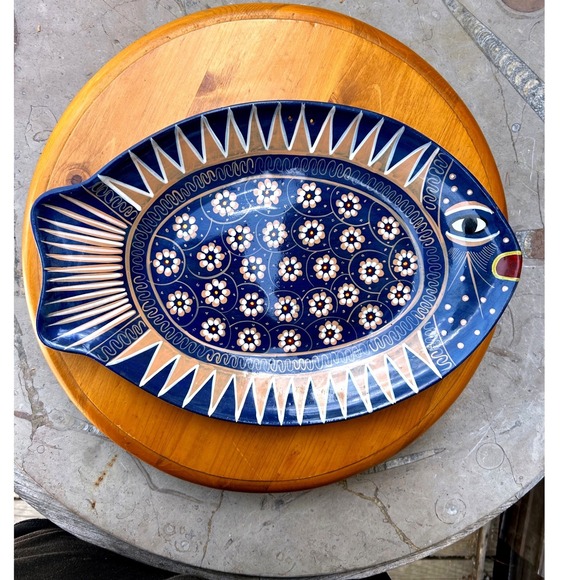Artisan Crafted | Dining | Vintage Ceramic Fish Platter Blue Mexican ...